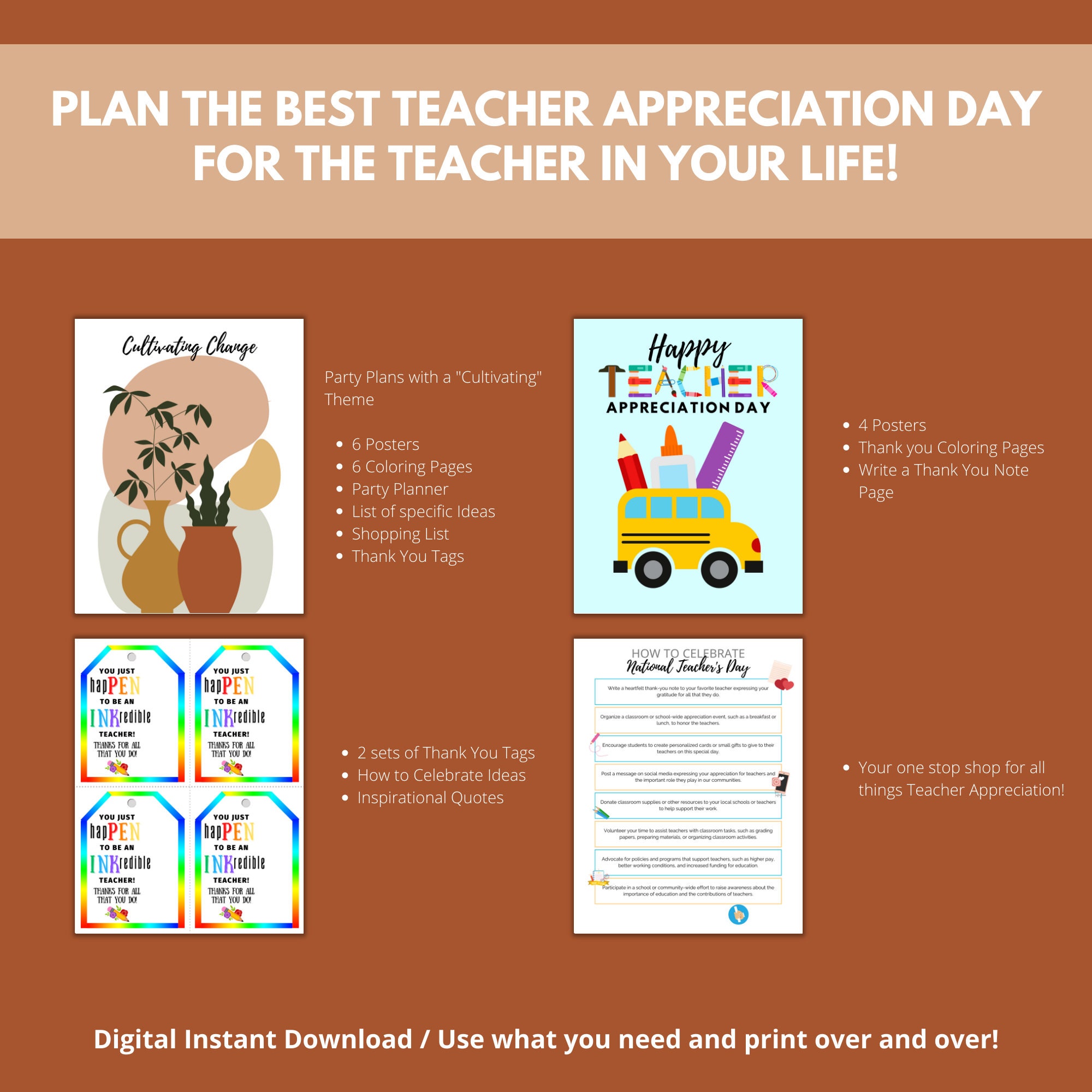 National Teacher Appreciation Day Printables, Celebration Planner and ...