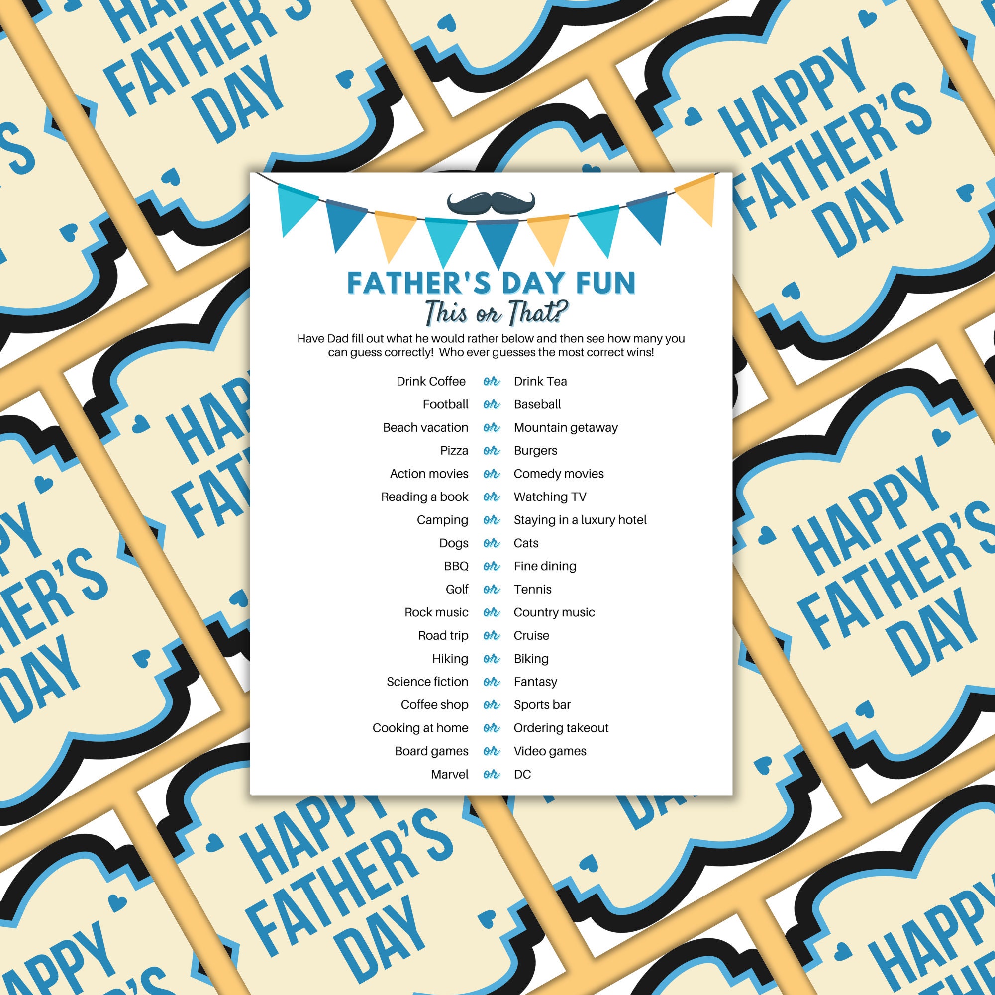 Printable Father's Day Game | This or That Icebreaker for Parties ...