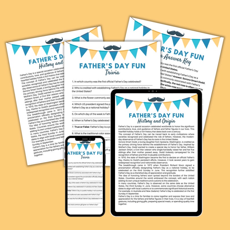 Printable Father's Day Trivia Game With History Origin - Etsy