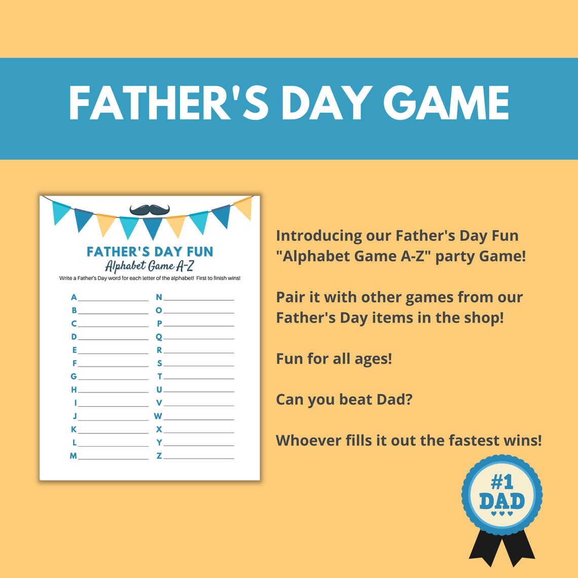 Printable Father's Day Brain Teaser | Alphabet Game A-Z Instant ...