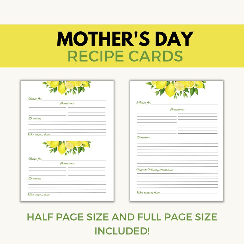 Printable Mother's Day Activity Recipe Cards for Mom - Etsy