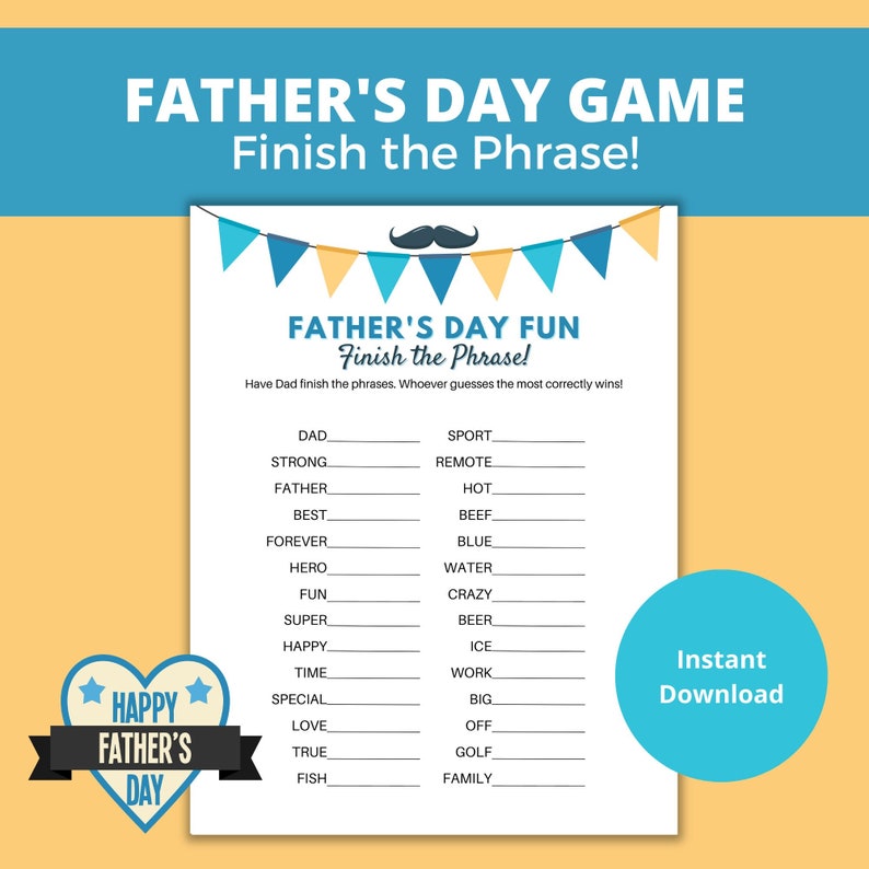 Printable Father's Day Game | Finish the Phrase Party Activity for Dad ...