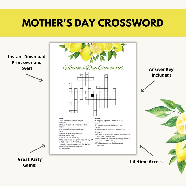 Printable Mother's Day Crossword Puzzle With Answers, Test Your ...