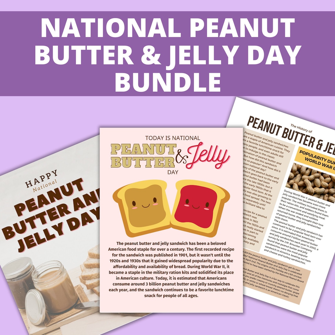 National Peanut Butter and Jelly Day Bundle, Peanut Butter and Jelly ...