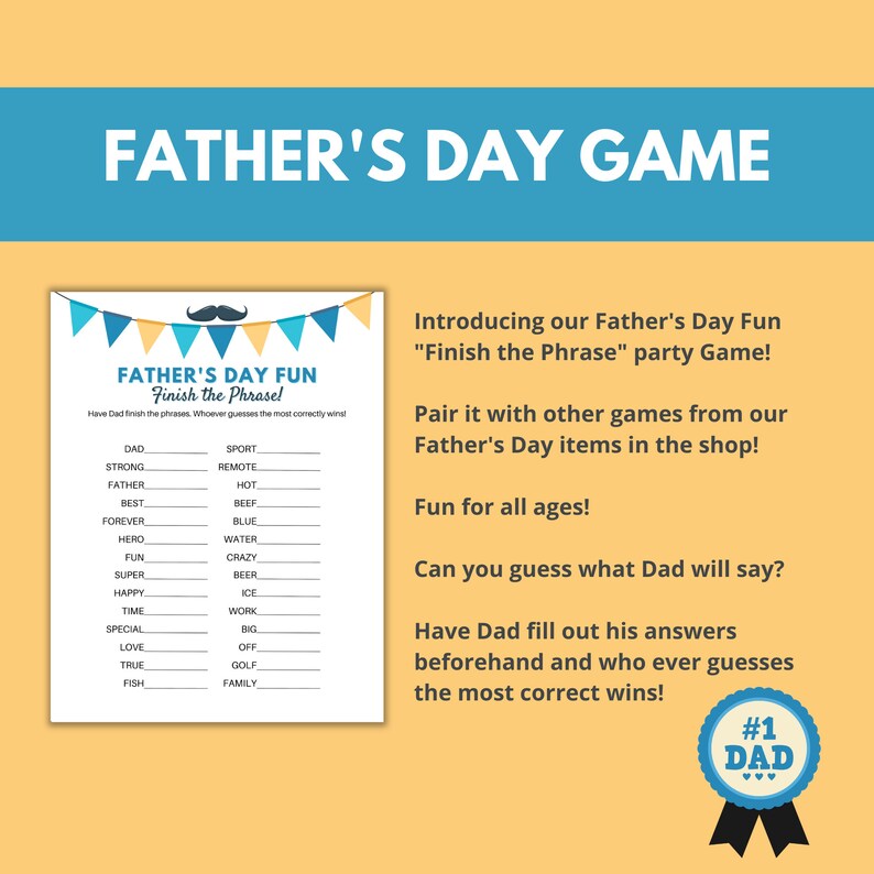 Printable Father's Day Game | Finish the Phrase Party Activity for Dad ...