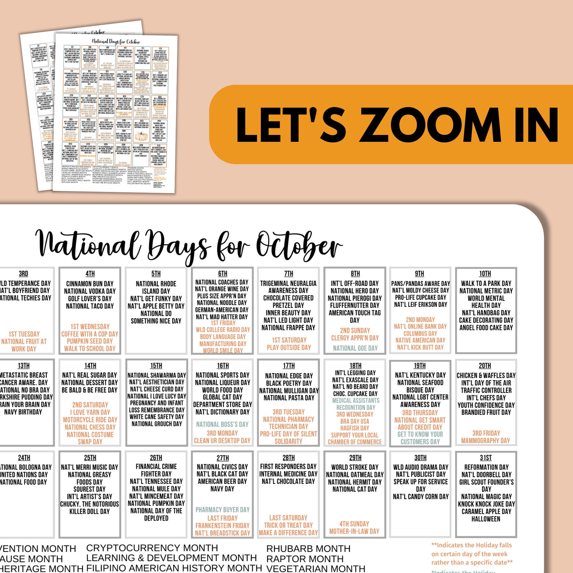 Printable October National Day Calendar | Holiday Tracker at a Glance ...