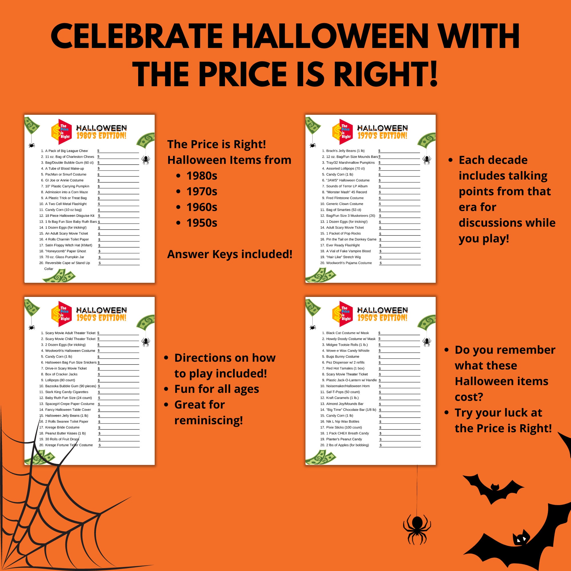 Retro Halloween Price is Right Game | 1950s-1980s Party (instant ...