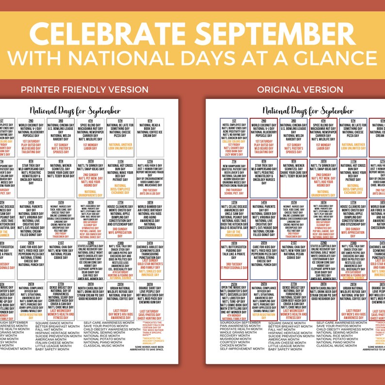 Printable September National Day Calendar | Holiday Tracker at a Glance ...