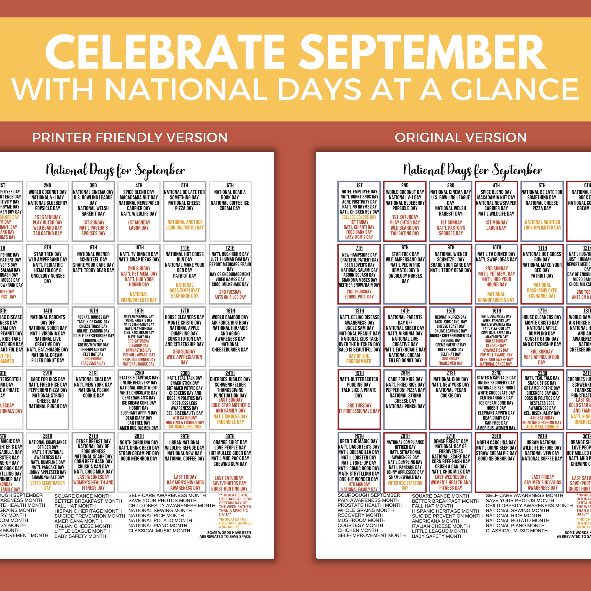 Printable September National Day Calendar | Holiday Tracker at a Glance ...