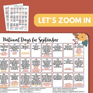 Printable September National Day Calendar | Holiday Tracker at a Glance ...