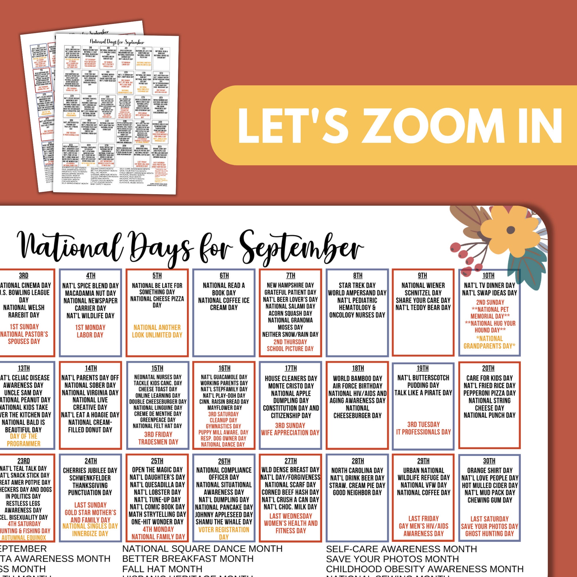 Printable September National Day Calendar | Holiday Tracker at a Glance ...