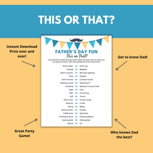 Printable Father's Day Game | This or That Icebreaker for Parties ...