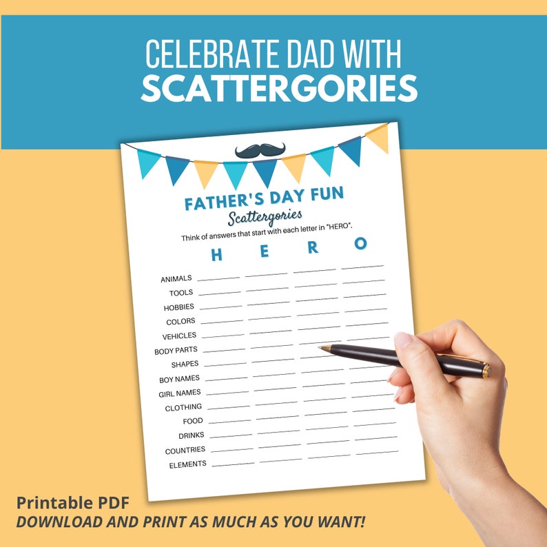 Father's Day Party Game | Printable Scattergories Activity | Family Fun ...