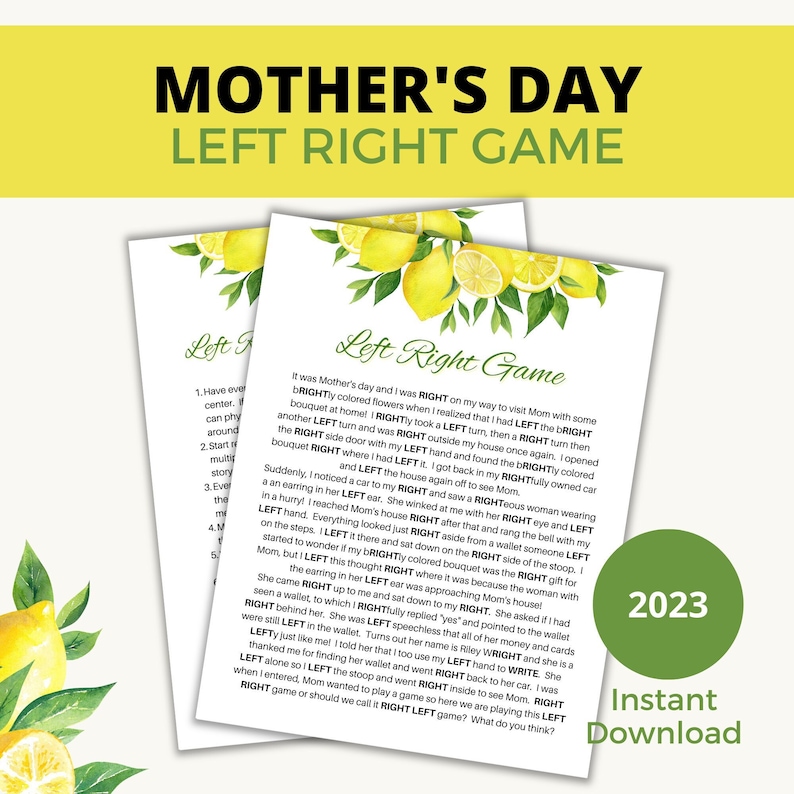 Mother's Day Left Right Game With Original Story | Unique Centerpiece ...