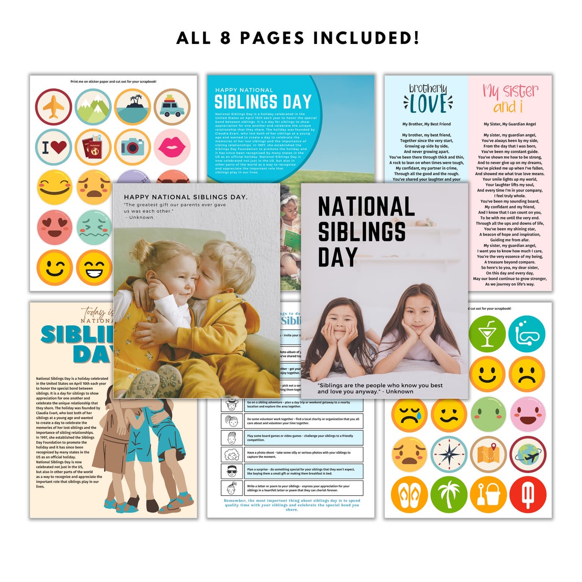 National Siblings Day Printable Bundle, National Siblings Day Prints ...