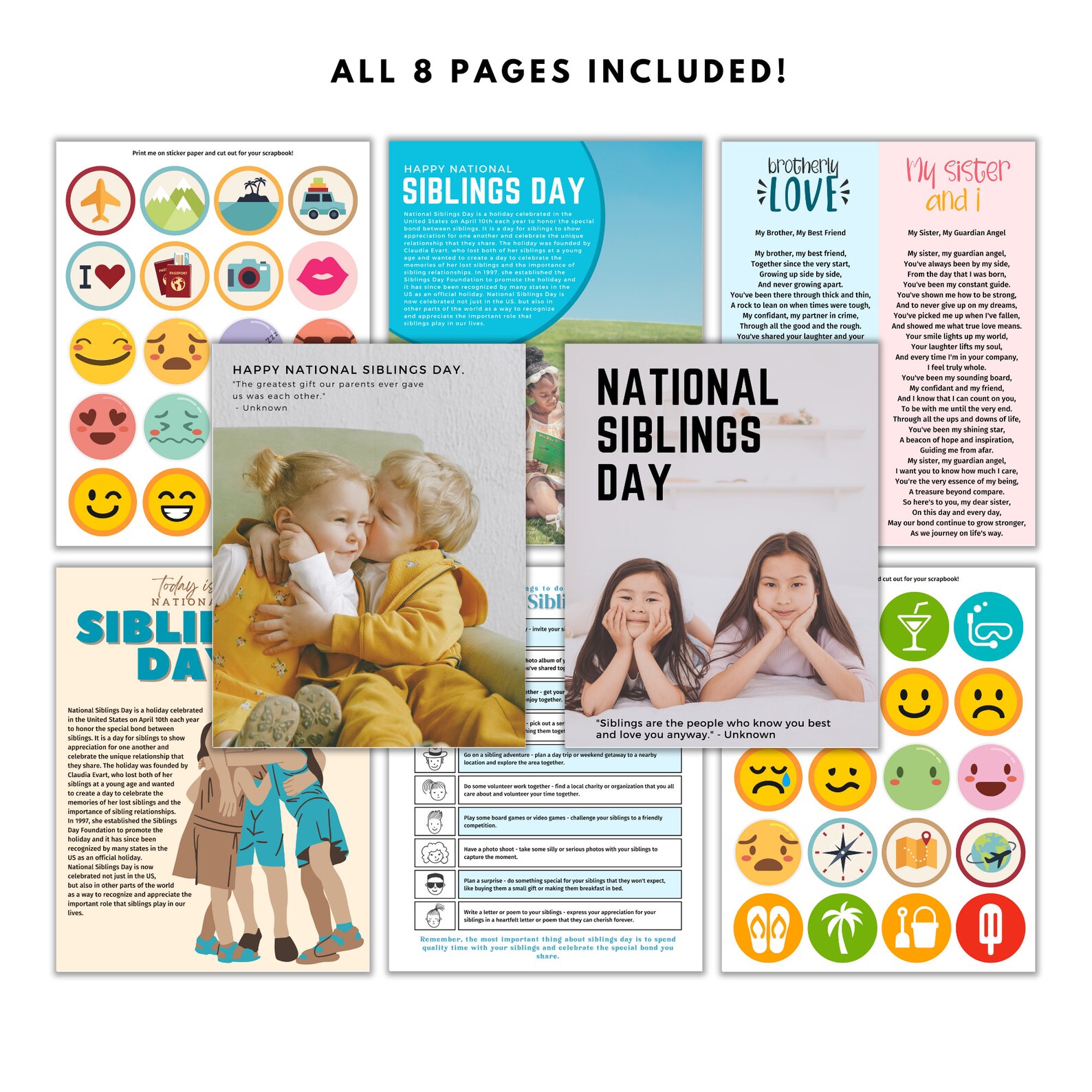 National Siblings Day Printable Bundle, National Siblings Day Prints ...