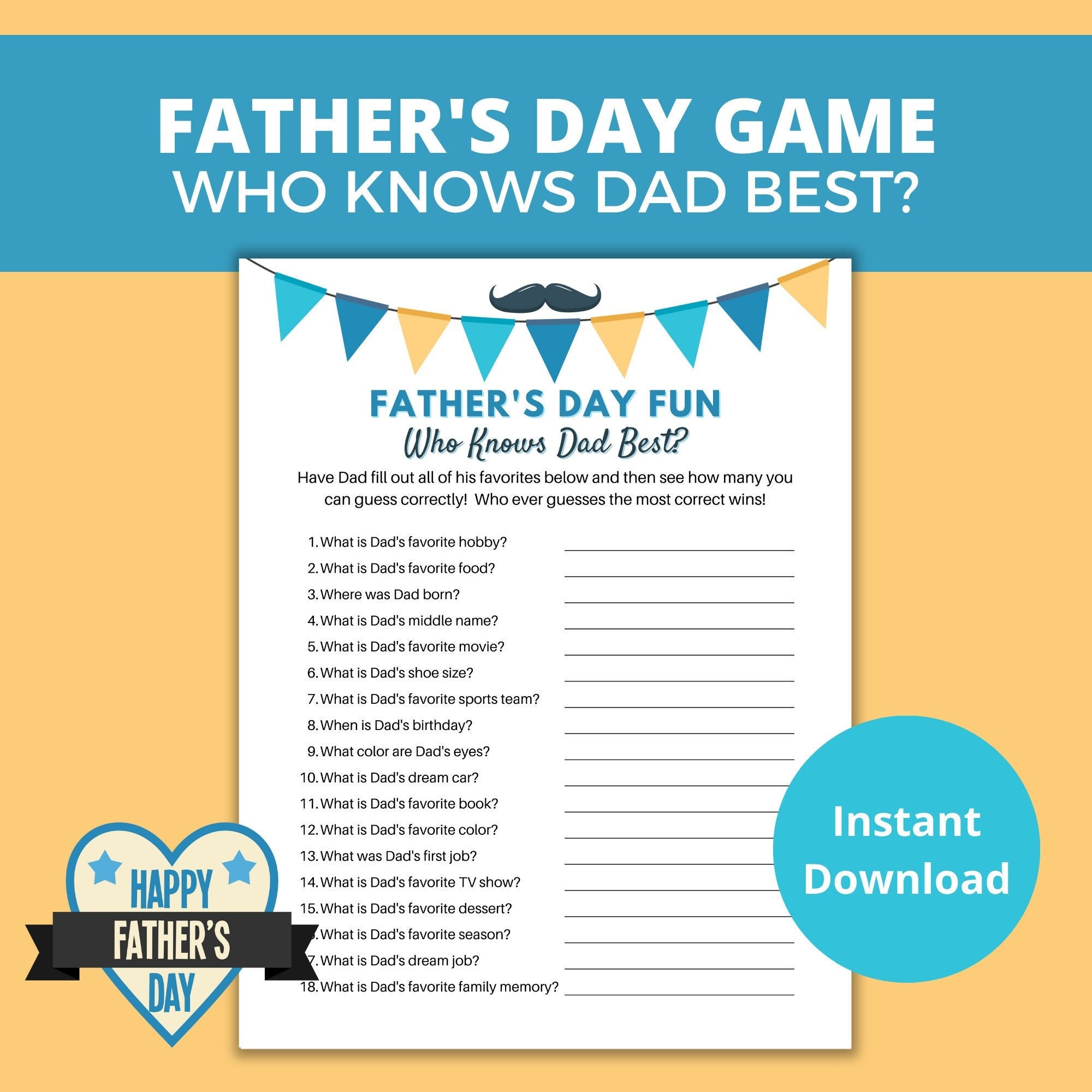 Printable Father's Day Game Who Knows Dad Best Challenge Family Game ...