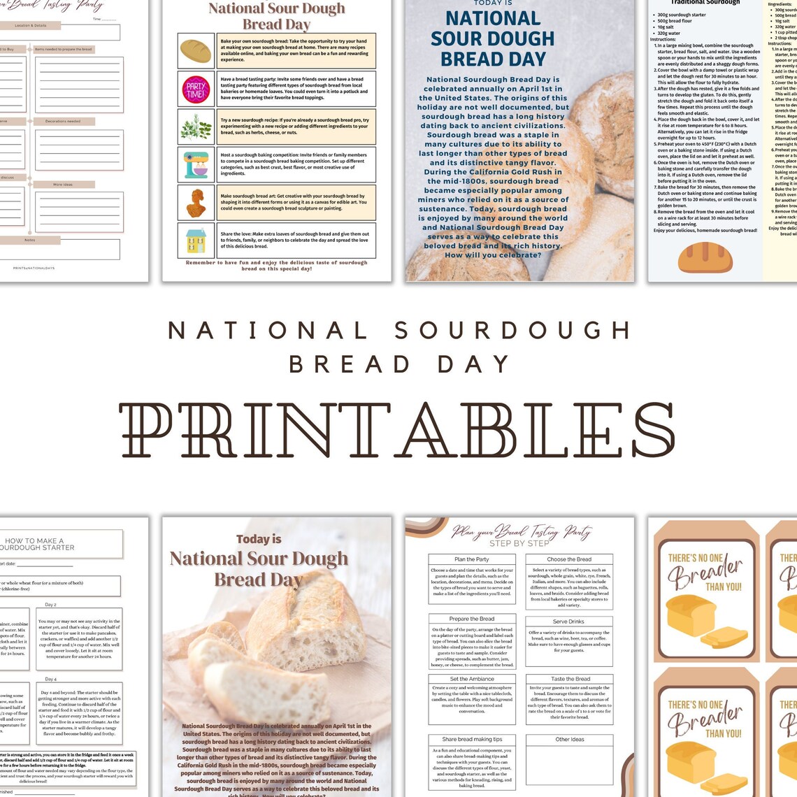 National Sourdough Bread Day Bundle of Printables, Bread Tasting Party ...