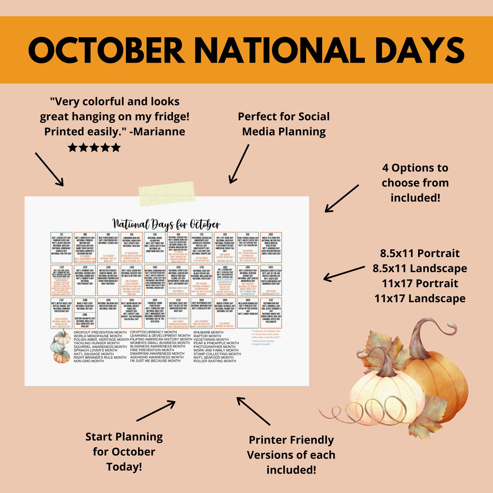 Printable October National Day Calendar | Holiday Tracker at a Glance ...