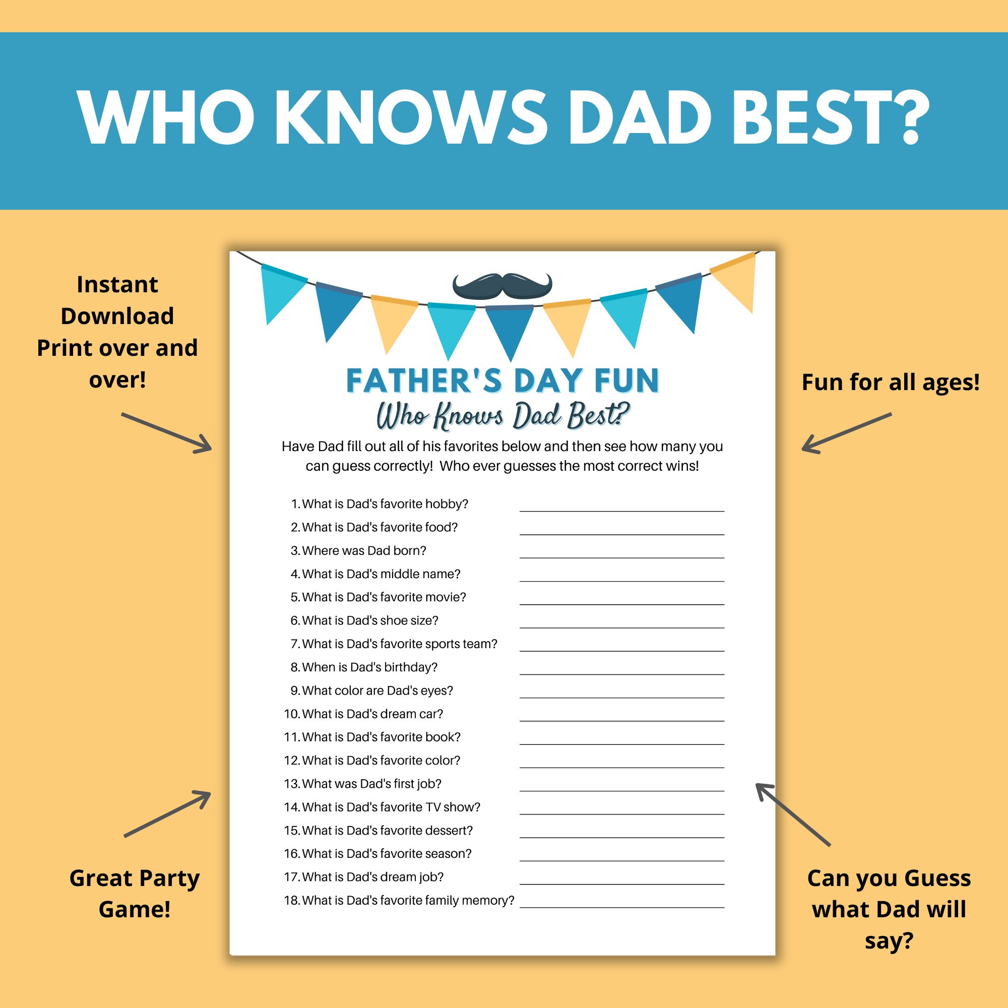 Printable Father's Day Game Who Knows Dad Best Challenge Family Game ...