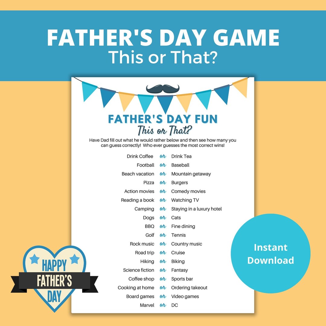 Printable Father's Day Game | This or That Icebreaker for Parties ...