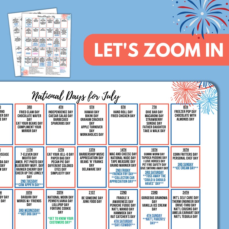 Printable July National Day Calendar | Holiday Tracker at a Glance ...