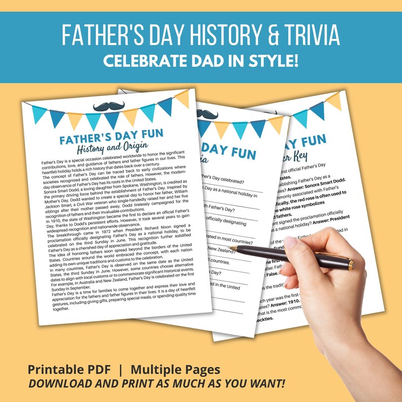 Printable Father's Day Trivia Game With History, Origin and Answer Key ...