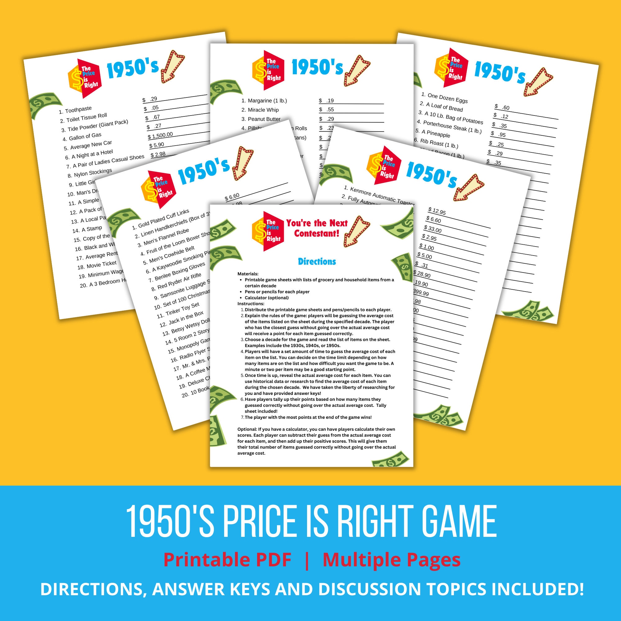 1950's Price is Right Game, Retro Party Game (digital Download) - Etsy