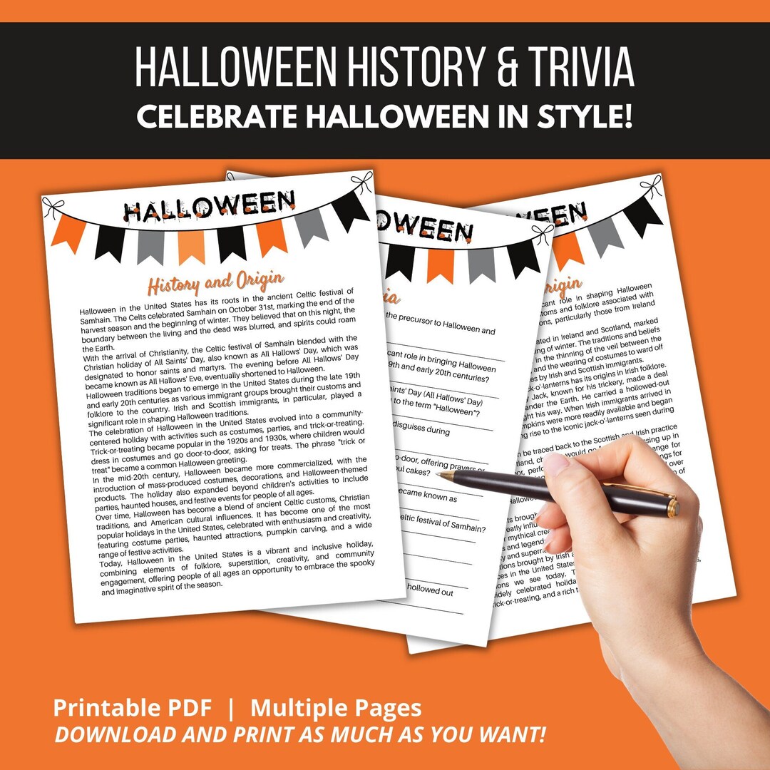Printable Halloween History, Origin and Trivia Instant Download With ...
