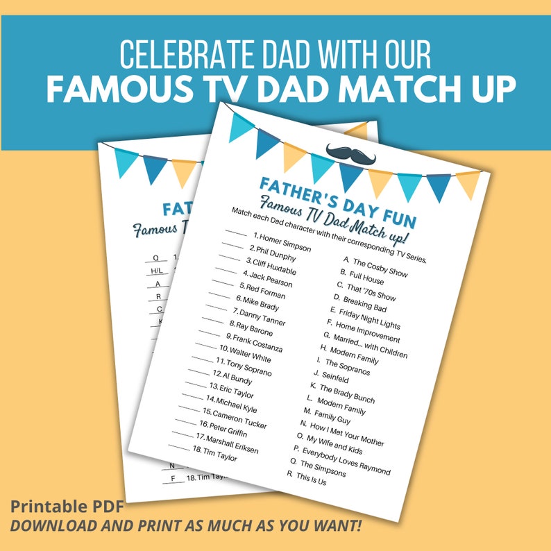 Printable Father's Day Game | Famous TV Dad Match up Quiz | TV ...