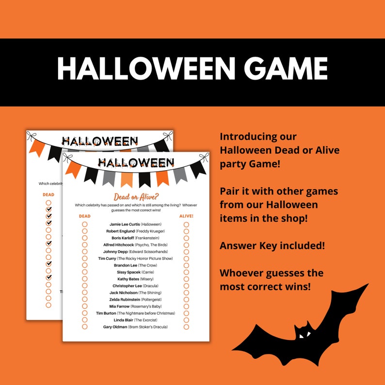 Halloween Dead or Alive Game | Spooky Celebrity Quiz (instant Download ...