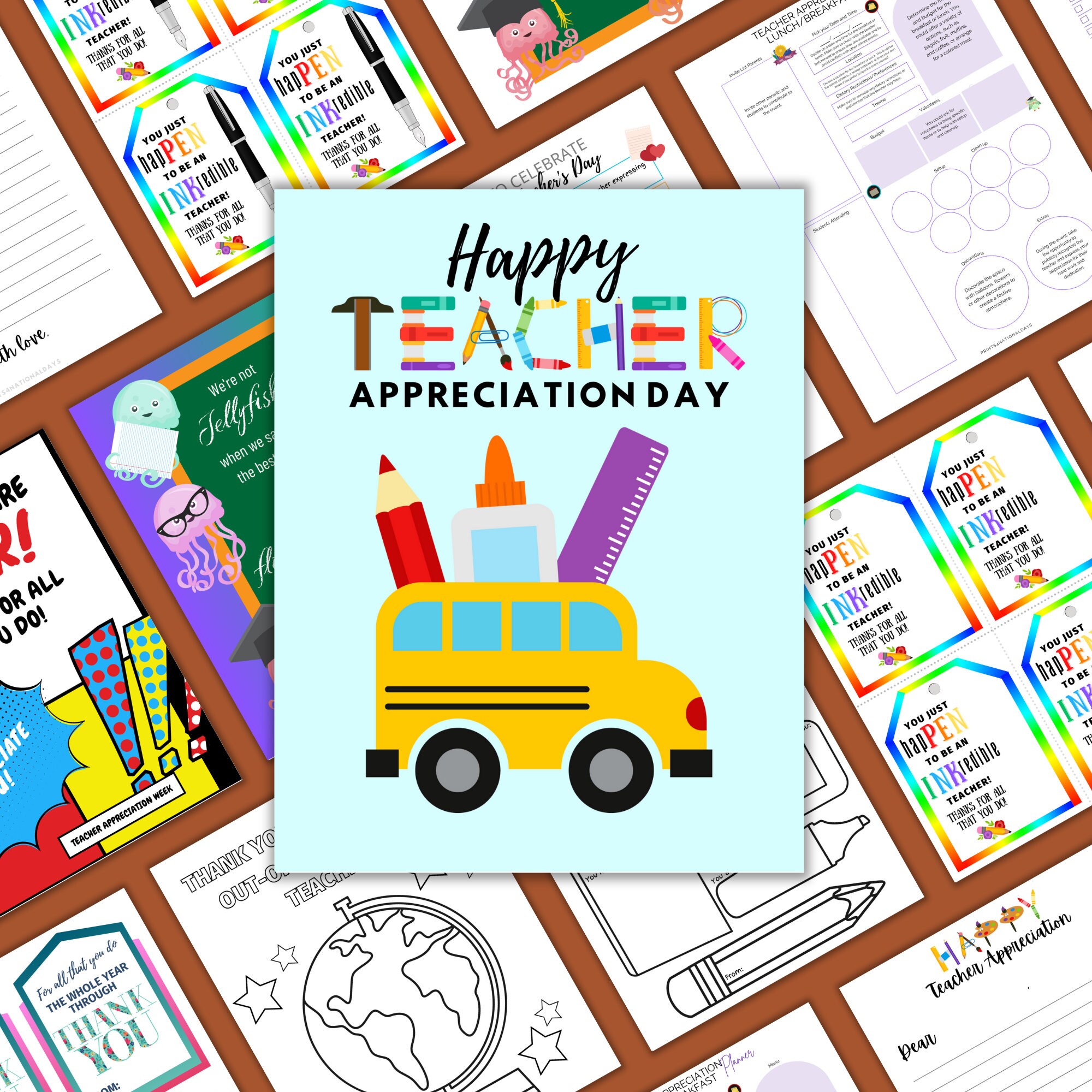 National Teacher Appreciation Day Printables, Celebration Planner and ...