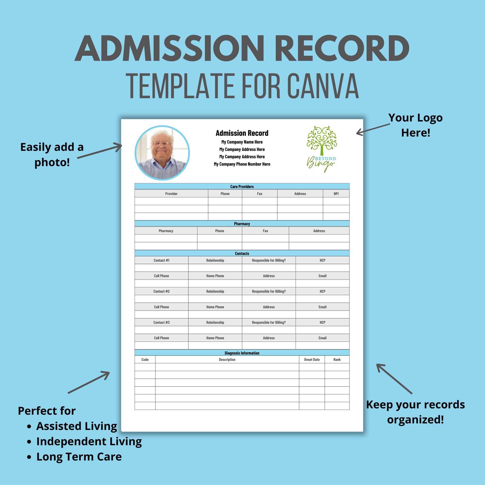 Admission Record Template | Assisted Living Profile | Long Term Care ...