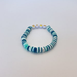 Heishi WWJD Bracelet Blue, Teal, and White Clay Bead Summer Preppy ...