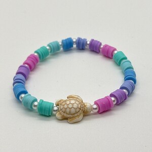Handmade Heishi Turtle Bracelet | Pink, Purple, Blue, and Teal Bracelet ...