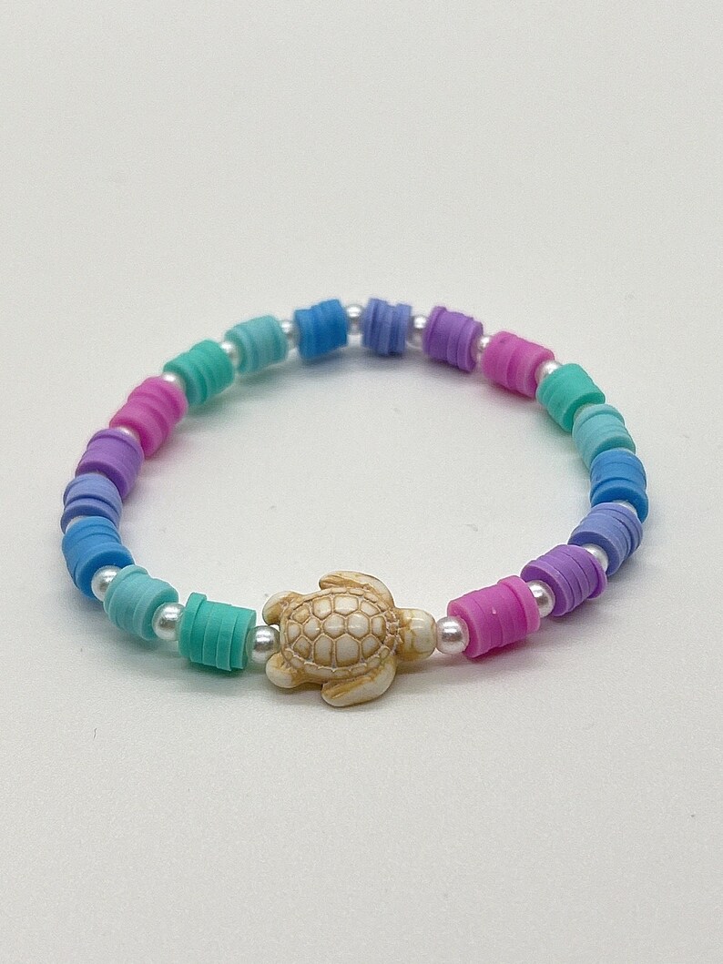 Handmade Heishi Turtle Bracelet | Pink, Purple, Blue, and Teal Bracelet ...