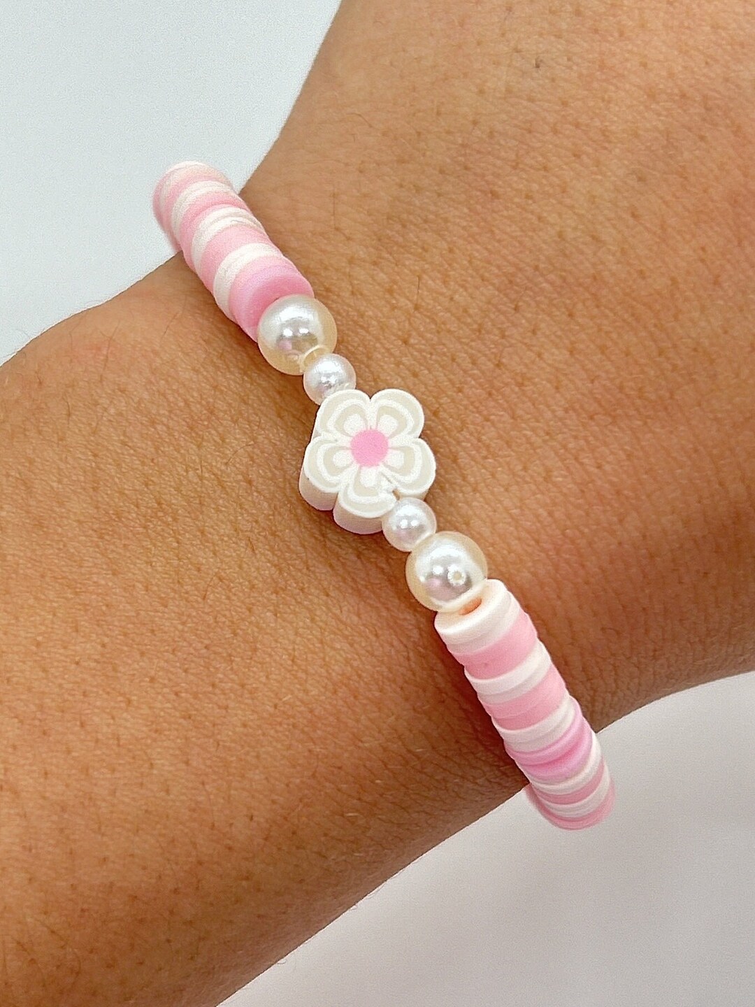 Pink Heishi Bracelet | Pink and White | Clay Bead | Spring | Preppy ...