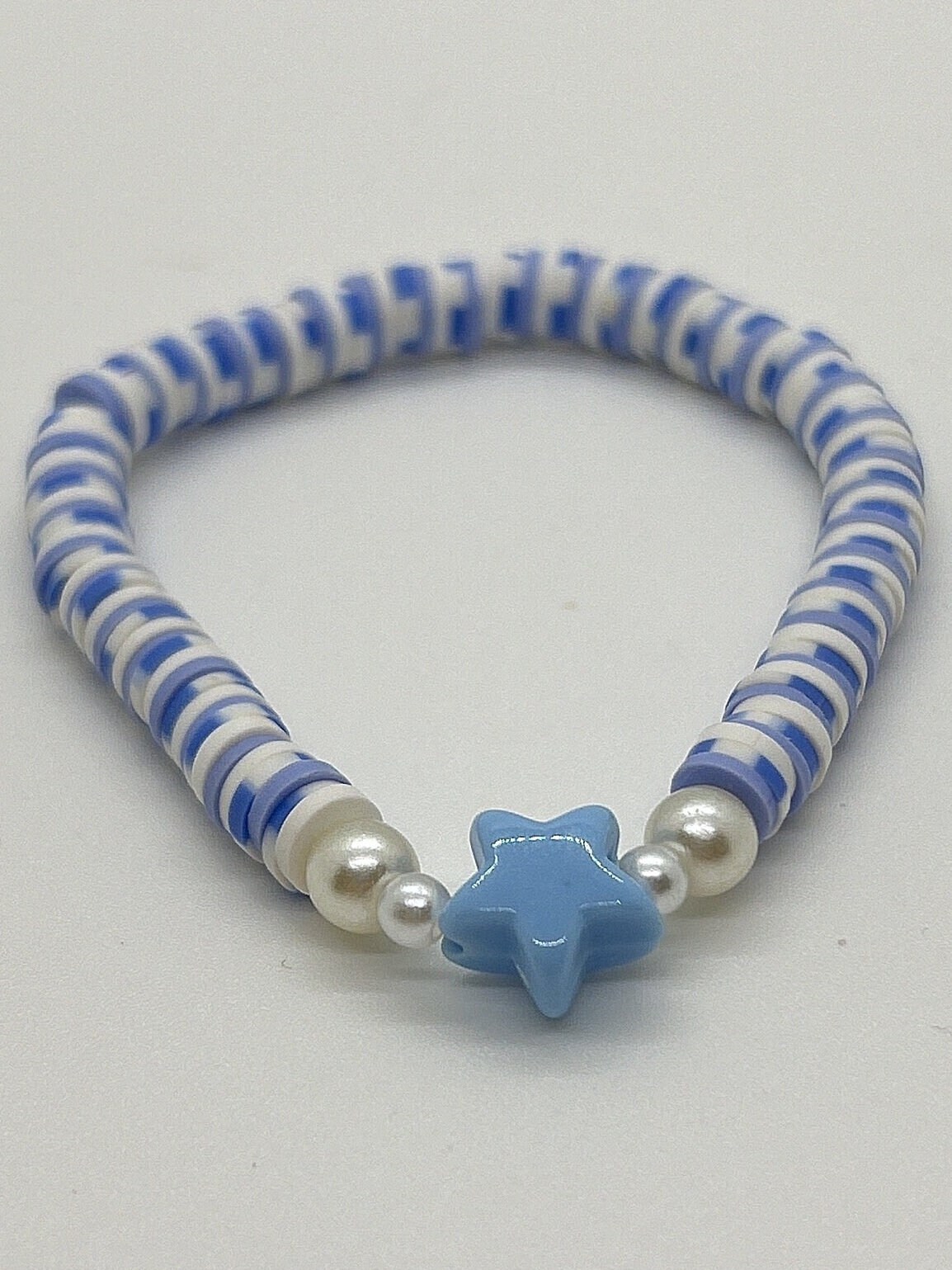 Handmade Heishi Star Bracelet | White, Periwinkle, and Blue Bracelet ...