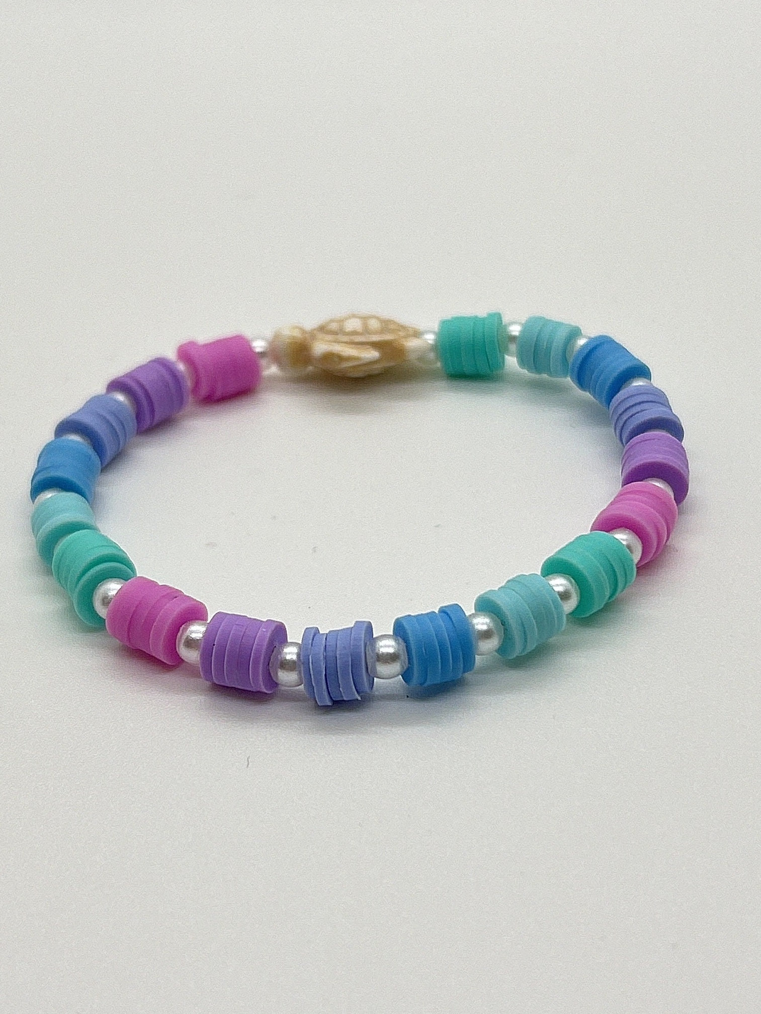 Handmade Heishi Turtle Bracelet | Pink, Purple, Blue, and Teal Bracelet ...