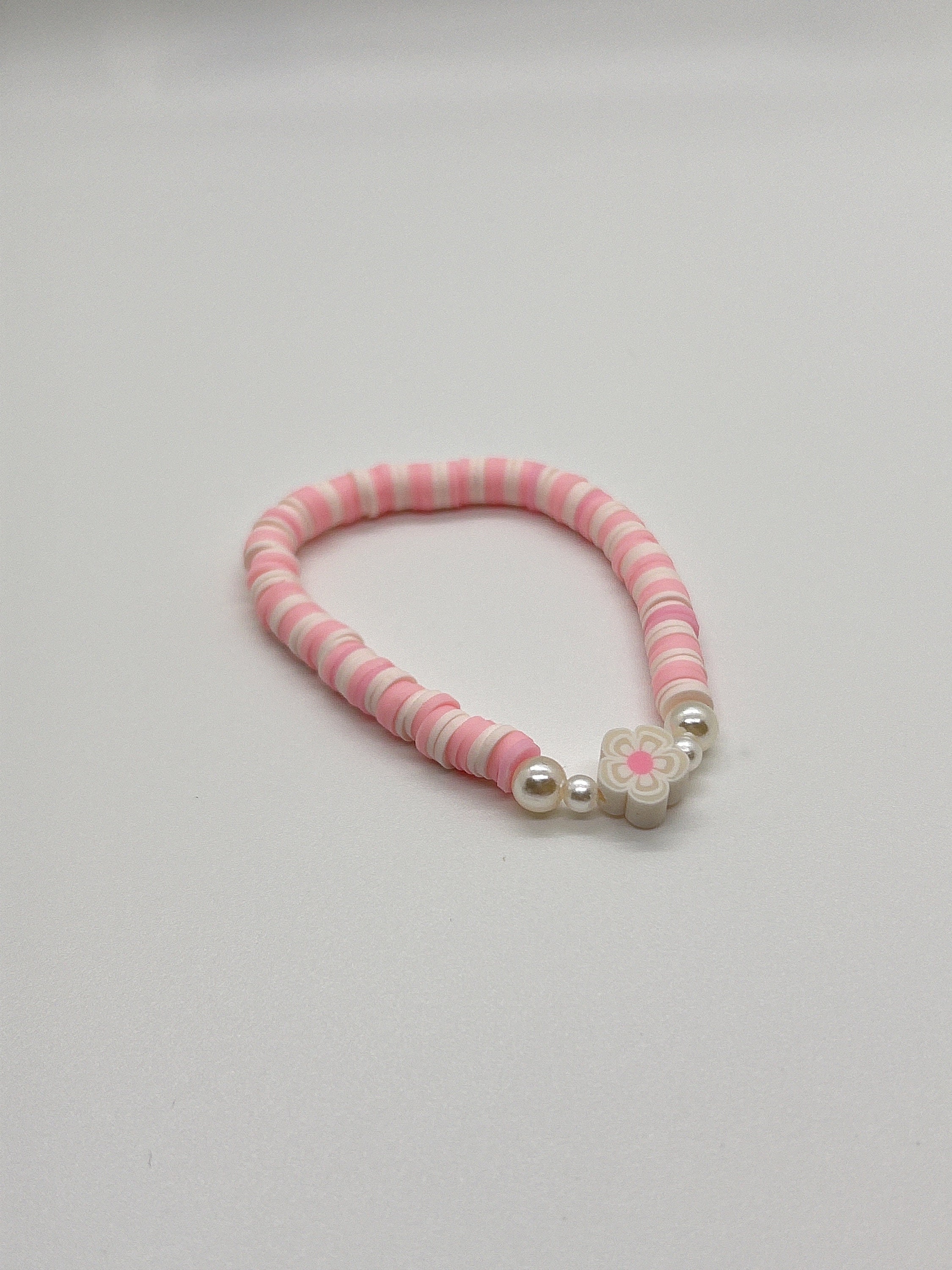 Pink Heishi Bracelet Pink and White Clay Bead Spring Preppy Pearl Flower Bead Summer Coquette - Etsy
