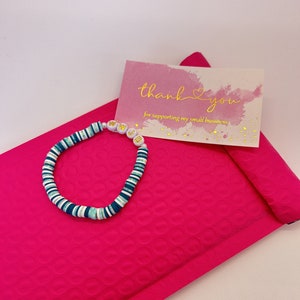 Heishi WWJD Bracelet Blue, Teal, and White Clay Bead Summer Preppy ...