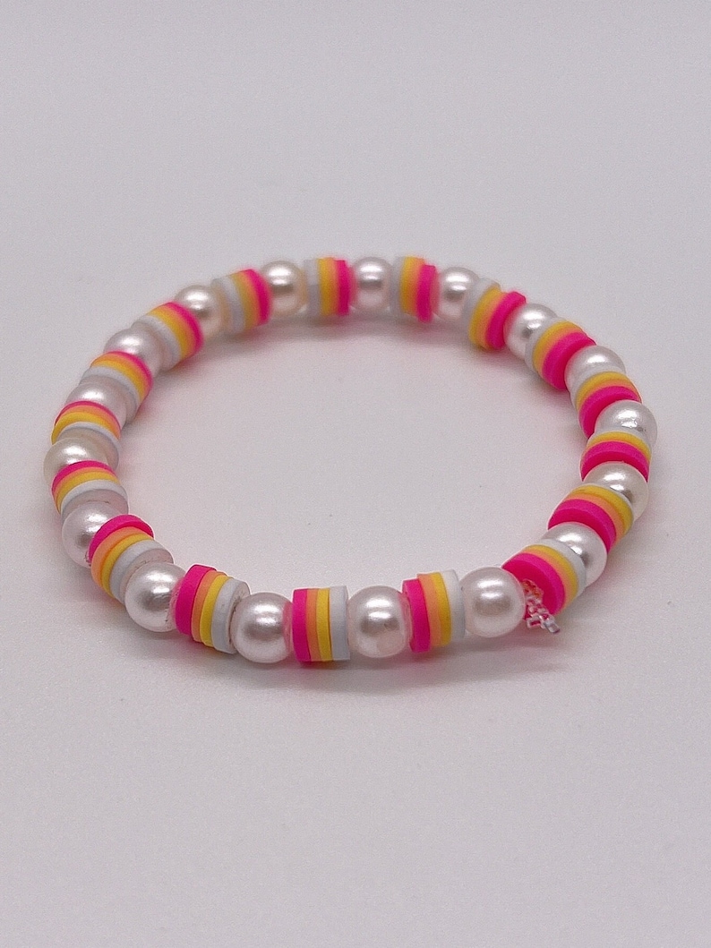 Heishi Sunset Bracelet | Handmade | Pink, Orange, Yellow, and White ...