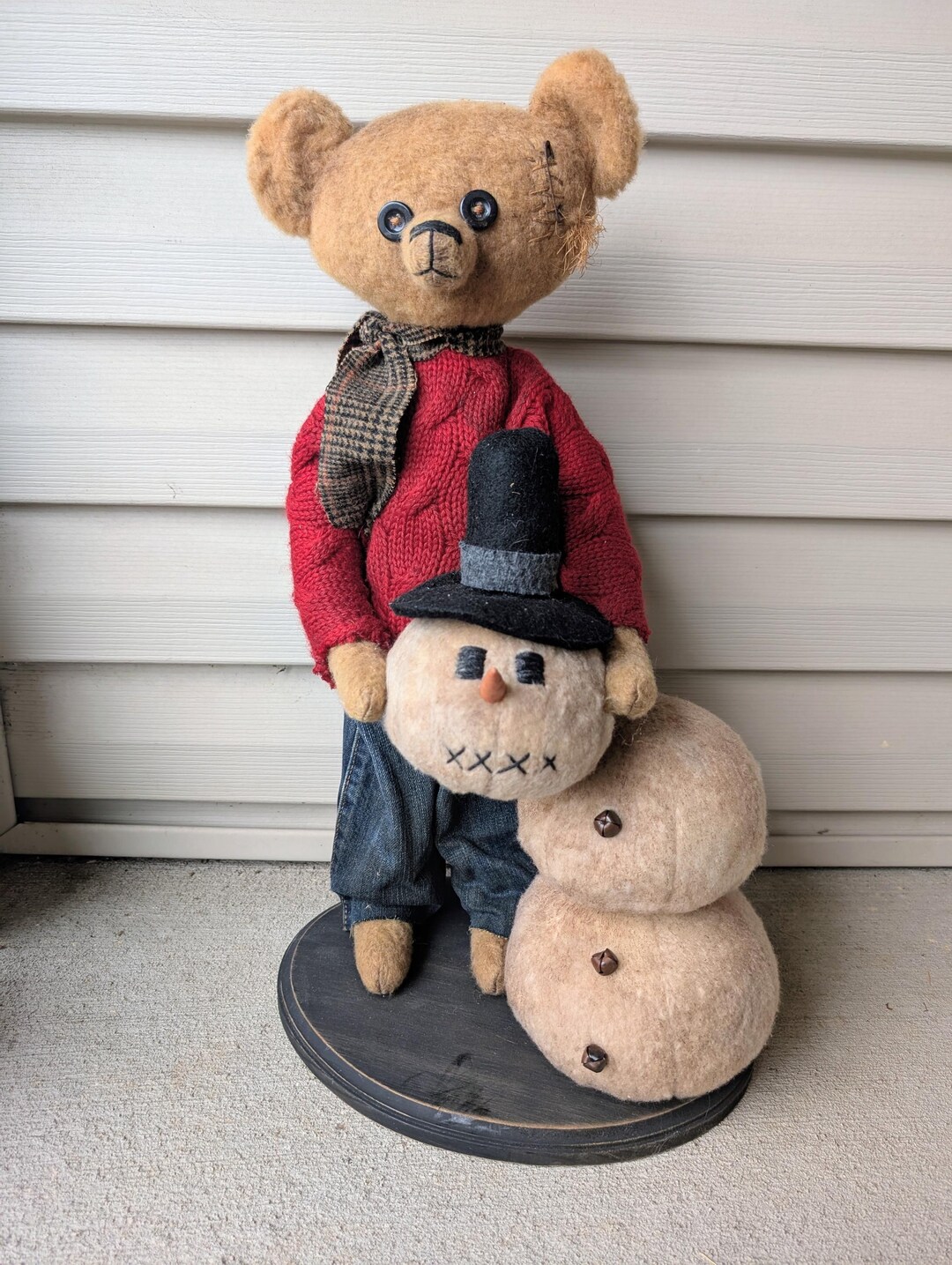 Christmas Primitive Teddy Bear & Snowman - Etsy