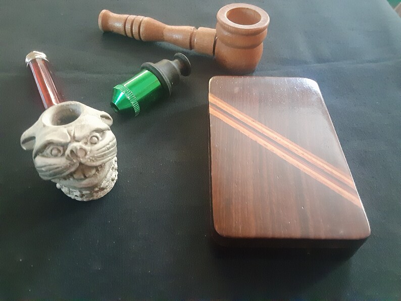 Vintage 1970's Hippie Pipe Lot. Wood Pipe, SAT Ceramic Bud the Bulldog ...