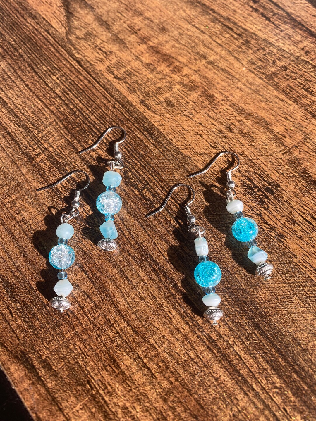 Pastel Blue Glass Bead Dangle Earrings, Summer Spring Colroful Beach ...