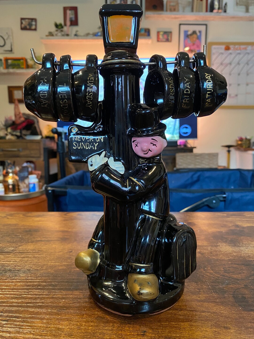 Vintage Ceramic Drunk on Light Post Whiskey Decanter With Hanging Days ...