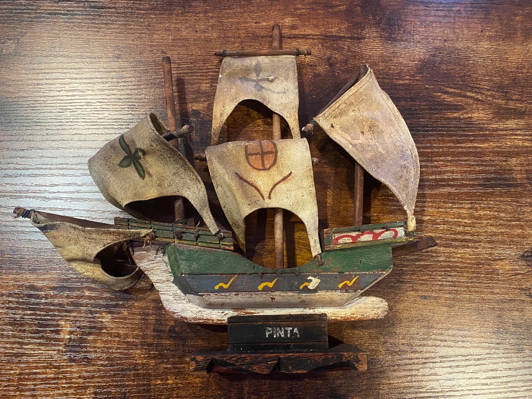 Vintage Wooden Christopher Columbus Pinta Replica Ship With Canvas ...