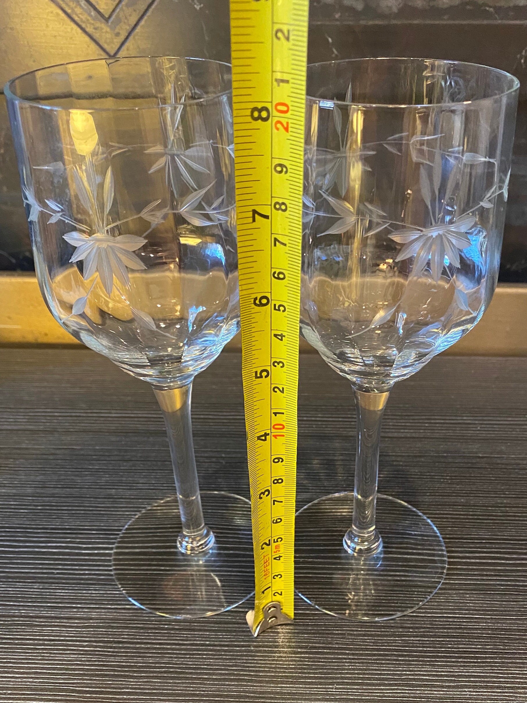 2 Delicate Vintage Etched Wine Glasses - Etsy