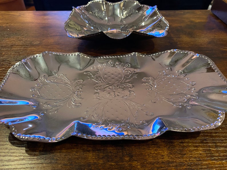 Pair of Vintage Ornate Chrome Metal Serving Trays - Etsy
