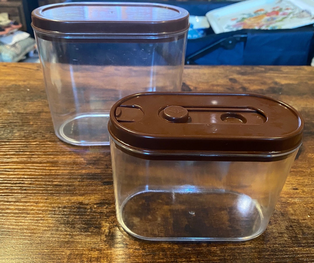 2 Small Vintage Brown Plastic Storage Canisters - Etsy